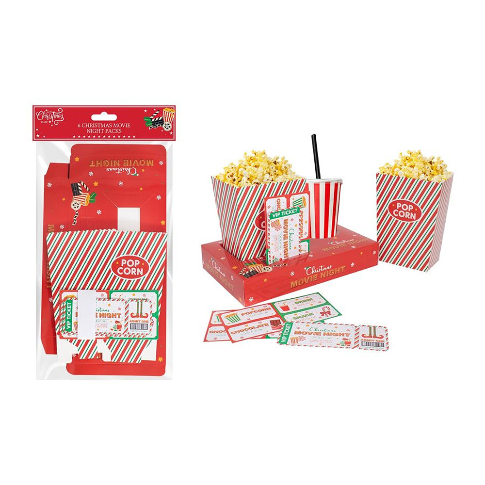 Christmas Movie Night Packs | Pack of 6, Popcorn Containers, VIP Ticke ...
