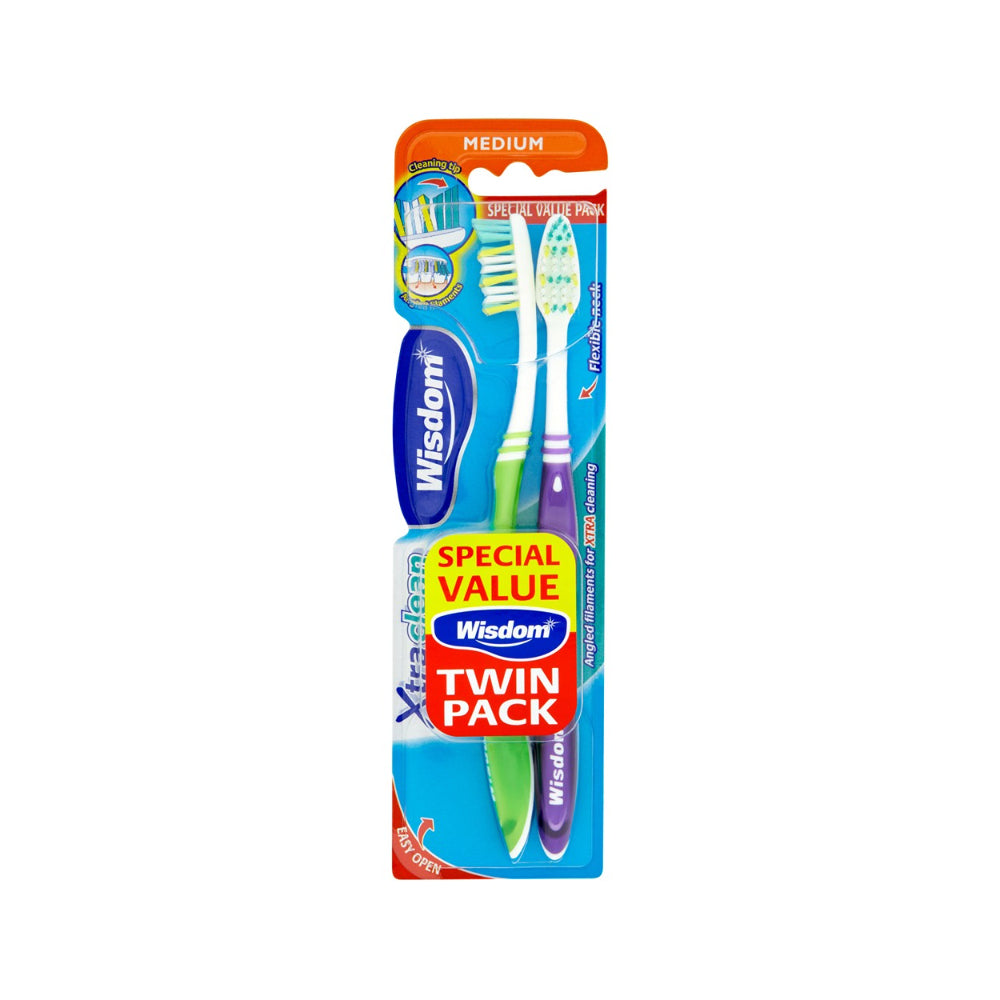 Wisdom XtraClean Toothbrush | Pack of 2, Medium Bristles, Flexible Nec ...