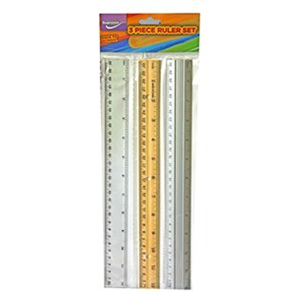 Supreme 3 Piece Ruler Set | Plastic, Wood, Steel | Metric and Imperial ...