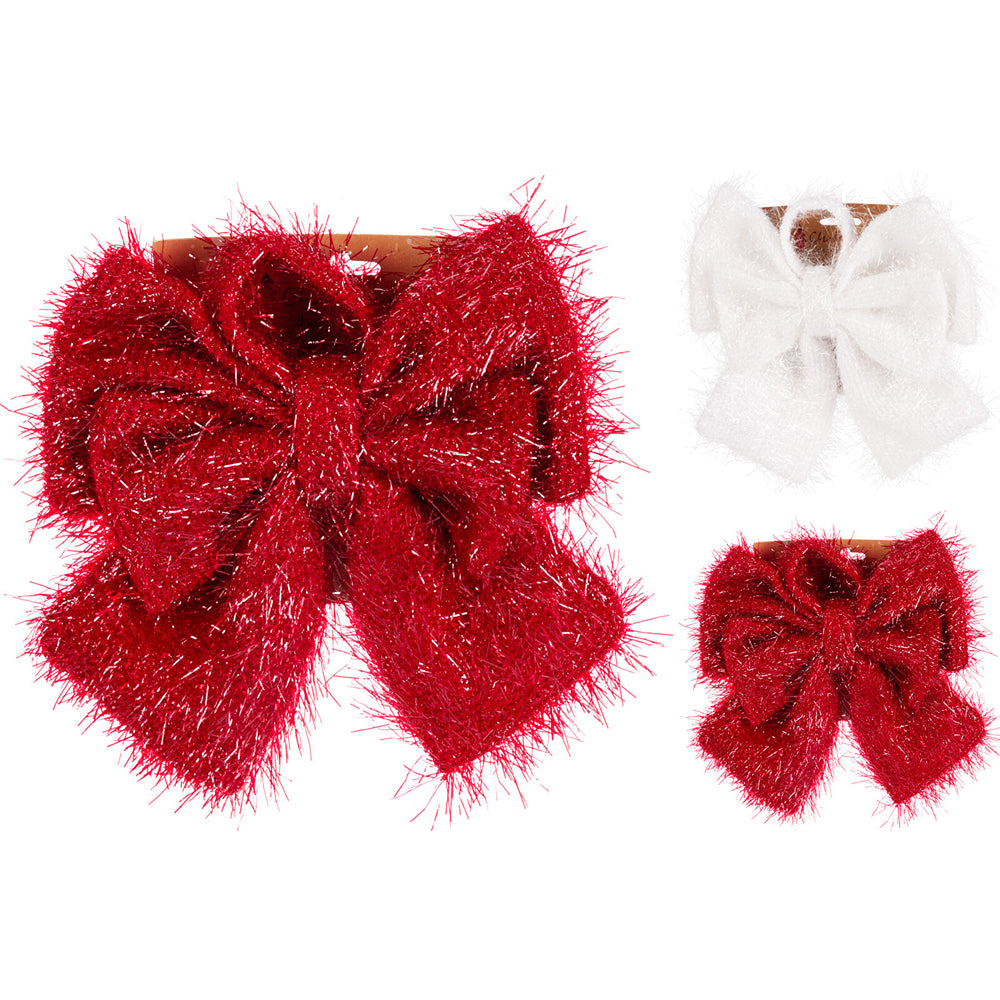 Christmas Large Tinsel Bow | 23 x 26cm, Assorted Colours, Hanging Loop ...
